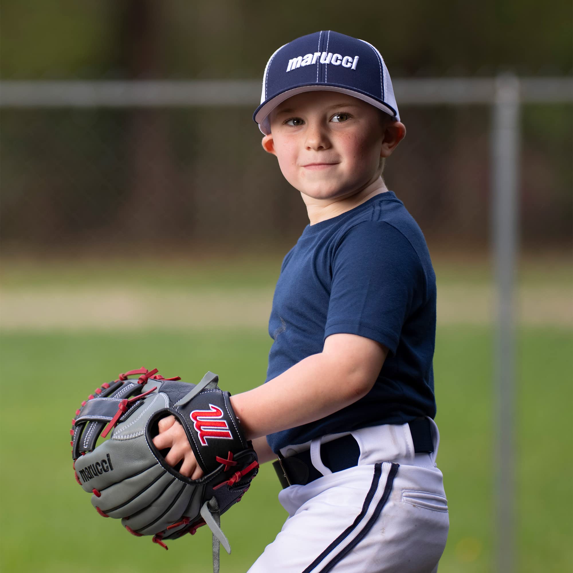 Marucci boys INFIELD Baseball Glove, 11" - GRAY/RED, 11 US