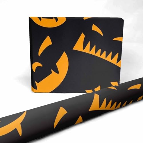 InterestPrint Halloween Orange Smilies Gift Wrapping Paper Roll for Christmas Decorations Them Party Decor, DIY 3 Pieces