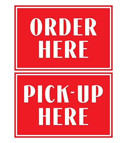 Order Here Pick Up Here Sign Stickers Set | Coffee Bar, Food Truck, Ice Cream Shop, Store Display and Decor Signs. Outdoor Rated Vinyl Decals, 8" x 12"