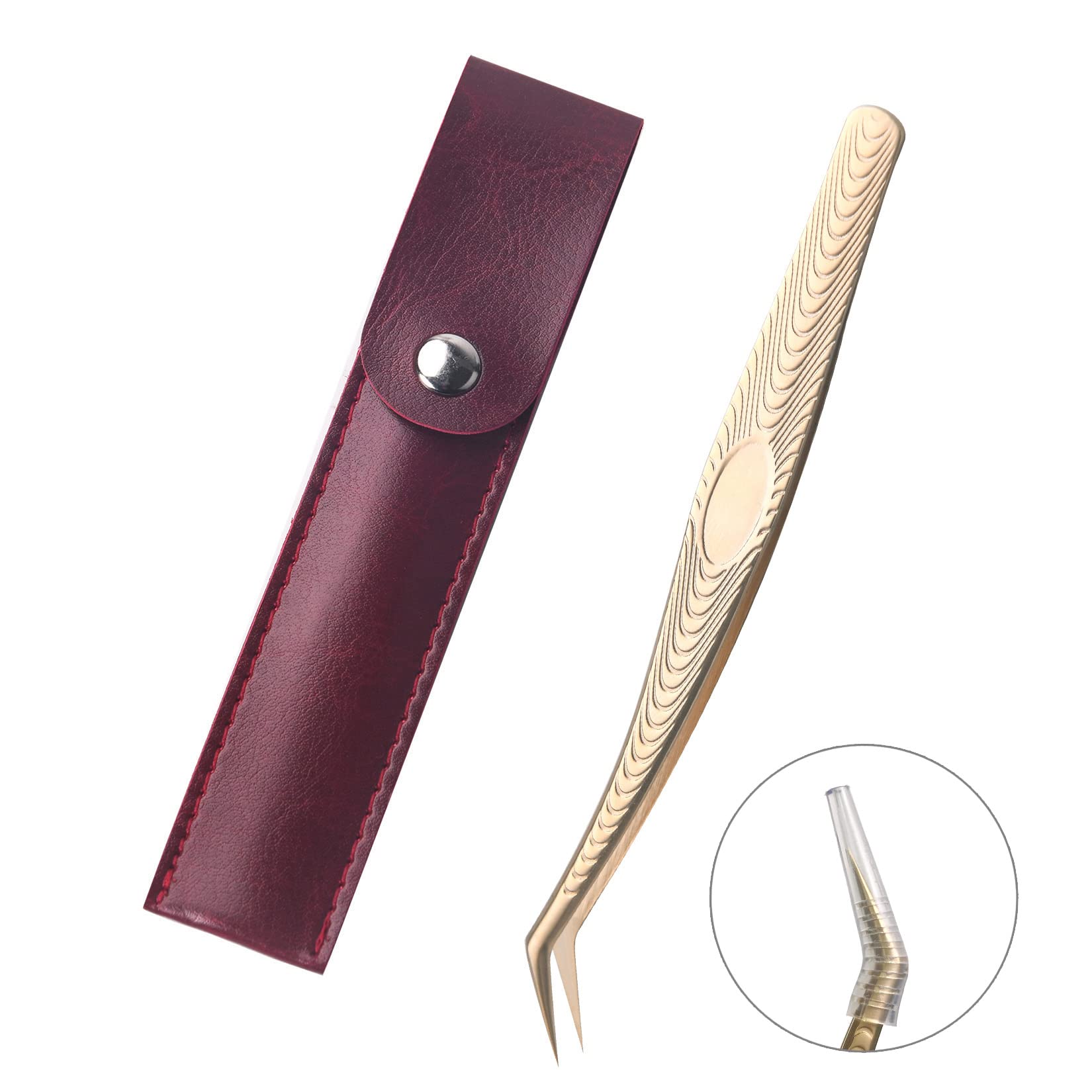 SGNEKOO Eyelash Extension Tweezers Set, Etching Slanted Excellent Precision Tweezers Kit for Volume & Individual False Lashes Extensions with Storage Case,Golden (Volume Tweezers/SK005-4)