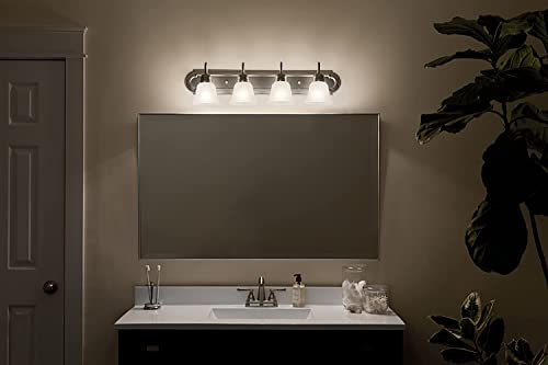 Kichler 30" 4-Light Vanity Bath Light in Brushed Nickel, Modern Bathroom Light with Clear Satin Etched Glass, (30" W x 8" H), 5338NIS
