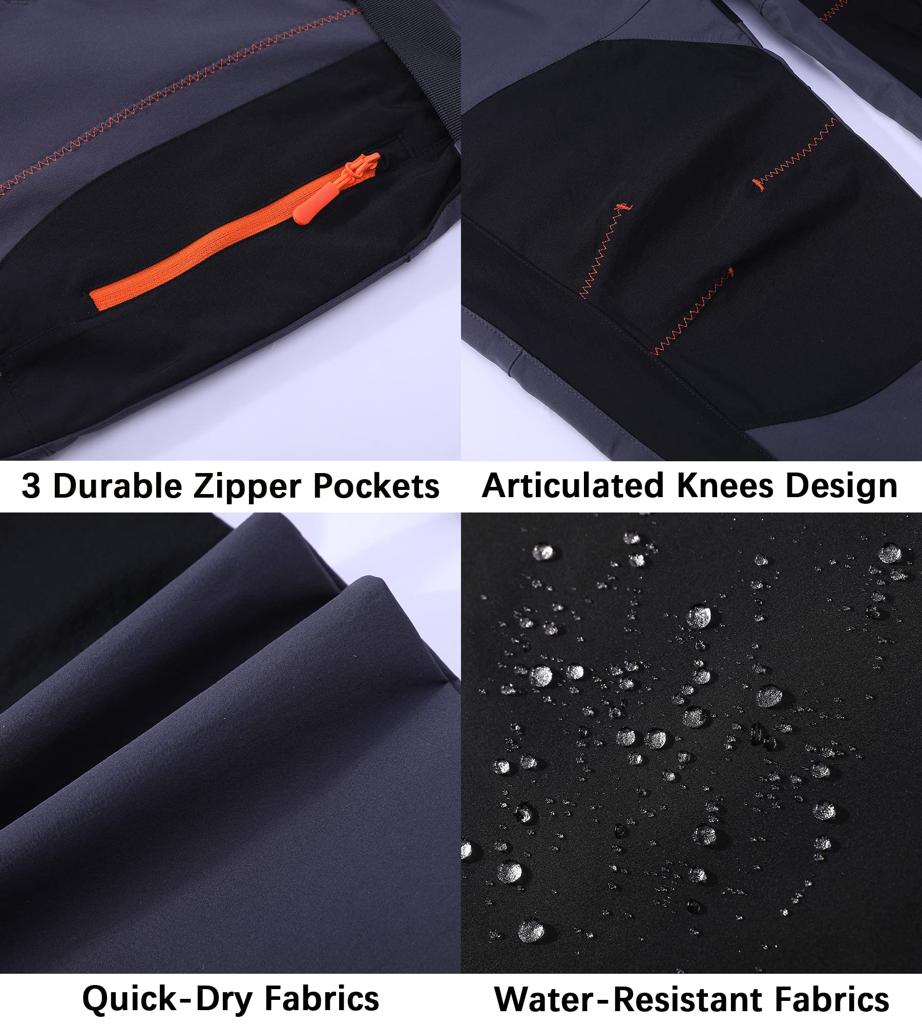 KELOIFUT Men's Hiking Cargo Pants Quick-Dry Outdoor Water Resistant Lightweight Mountain Breathable Zipper Pocket Work Pants Dark Grey L