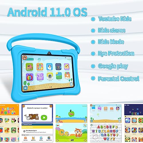 Kids Tablet, 7 inch Android Tablet for Kids, 2GB RAM 32GB ROM 128GB Expand, Toddler Tablet with Shockproof Case, Bluetooth, FM, WiFi, Parental Control, Dual Camera, Games (Pink)