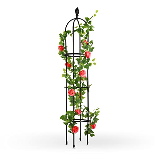 Yotoworth Garden Trellis for Climbing Plants Outdoor Indoor Pot, 6Ft Tall Metal with Plastic Coated Rustproof Plant Support Climbing Vines, Garden Obelisk Trellis, Lightweight, Black, 1pc