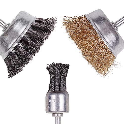 Rocaris 6 Pack Wire Wheels Brush, 3 Inch Knotted and Plated Crimped and 1-Inch Carbon Knot Wire End Brush, Cup Wire Wheels Brush Set Perfect For Removal of Rust/Corrosion/Paint