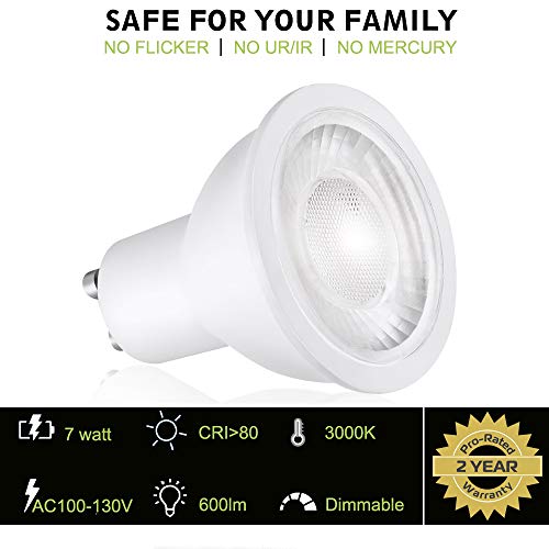 KENESCALR Led GU10 Bulbs Warm White 3000K, Dimmable Spot Light Bulbs, 7W(60W Equivalent), 40 Degree, Halogen Replacement Bulbs for Track Recessed Lighting 6-Pack