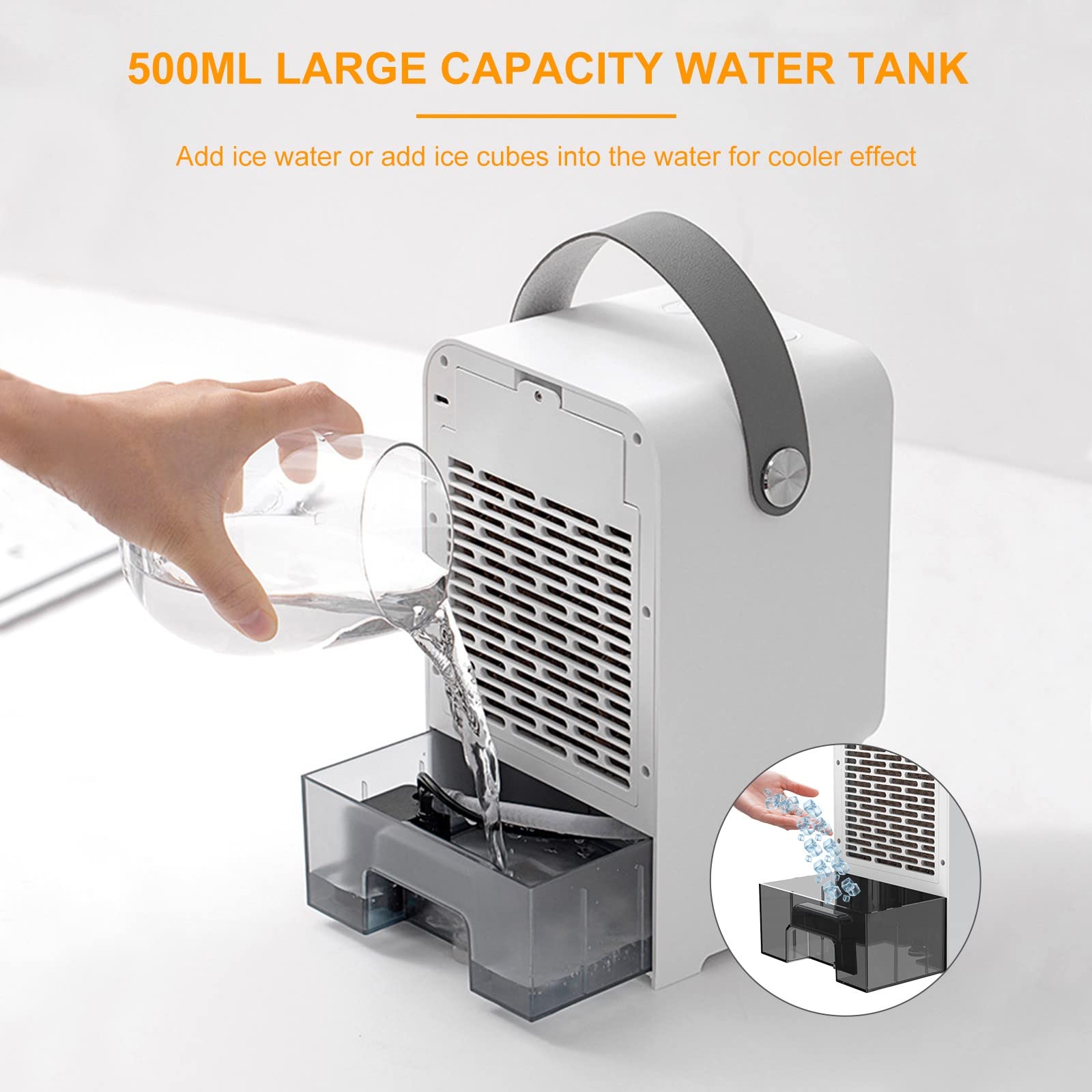 Portable Air Conditioner, 4 in 1 Evaporative Personal Air Cooler with 3 Wind Speeds, Quiet Mini Air Conditioner with Handle/LED Light/Humidifier/Timing Function for Home, Office and Room