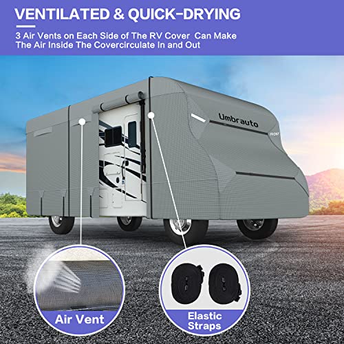 Umbrauto RV Cover Class C 2023 Upgraded 7 Layers Anti-UV Top Panel Motorhome Cover Windproof Camper Cover for 26' to 29' Motorhome with 2Pcs Extra Straps, Adhesive Repair Patches, 6 Gutter Covers