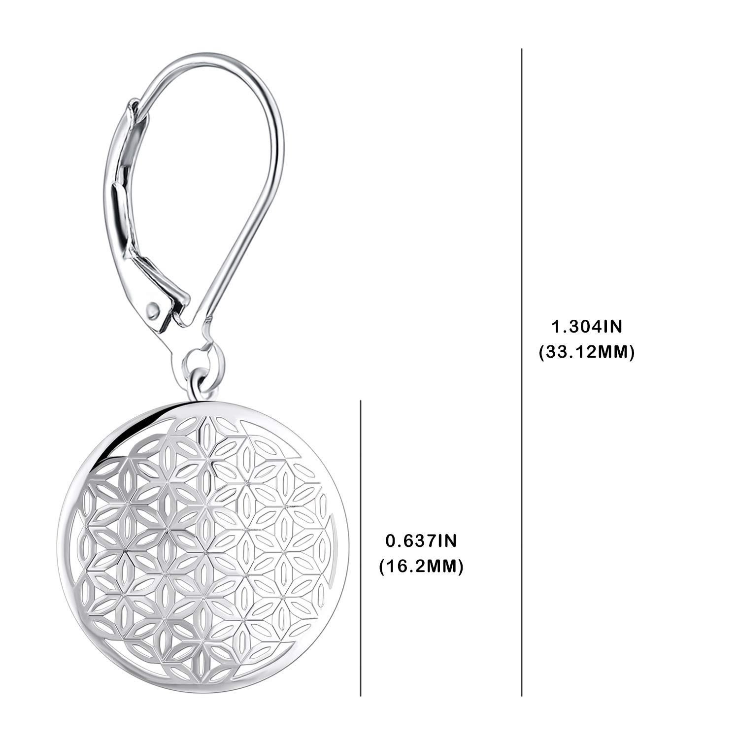 JO WISDOM 925 Sterling Silver Flower of Life Drop&Dangle Leverback Earrings
