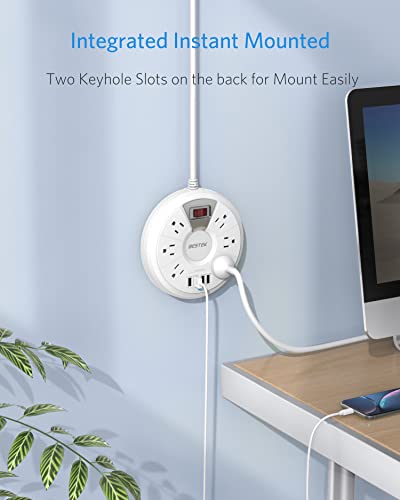 Travel Power Strip, BESTEK 6Ft Extension Cord with 4 USB Ports and 6-Outlet (13A 125V), Surge Protector Power Strip for Dorm Room, Bedside, Cruise Ship, 220J, White