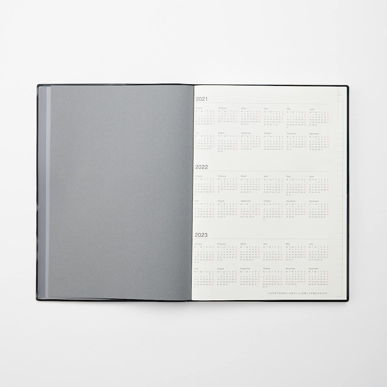 MUJI Monthly/Weekly Schedule Book 2022 B5 Size Dark Gray Beginning December 2021 Polyvinyl Chloride Cover Planner Scheduler