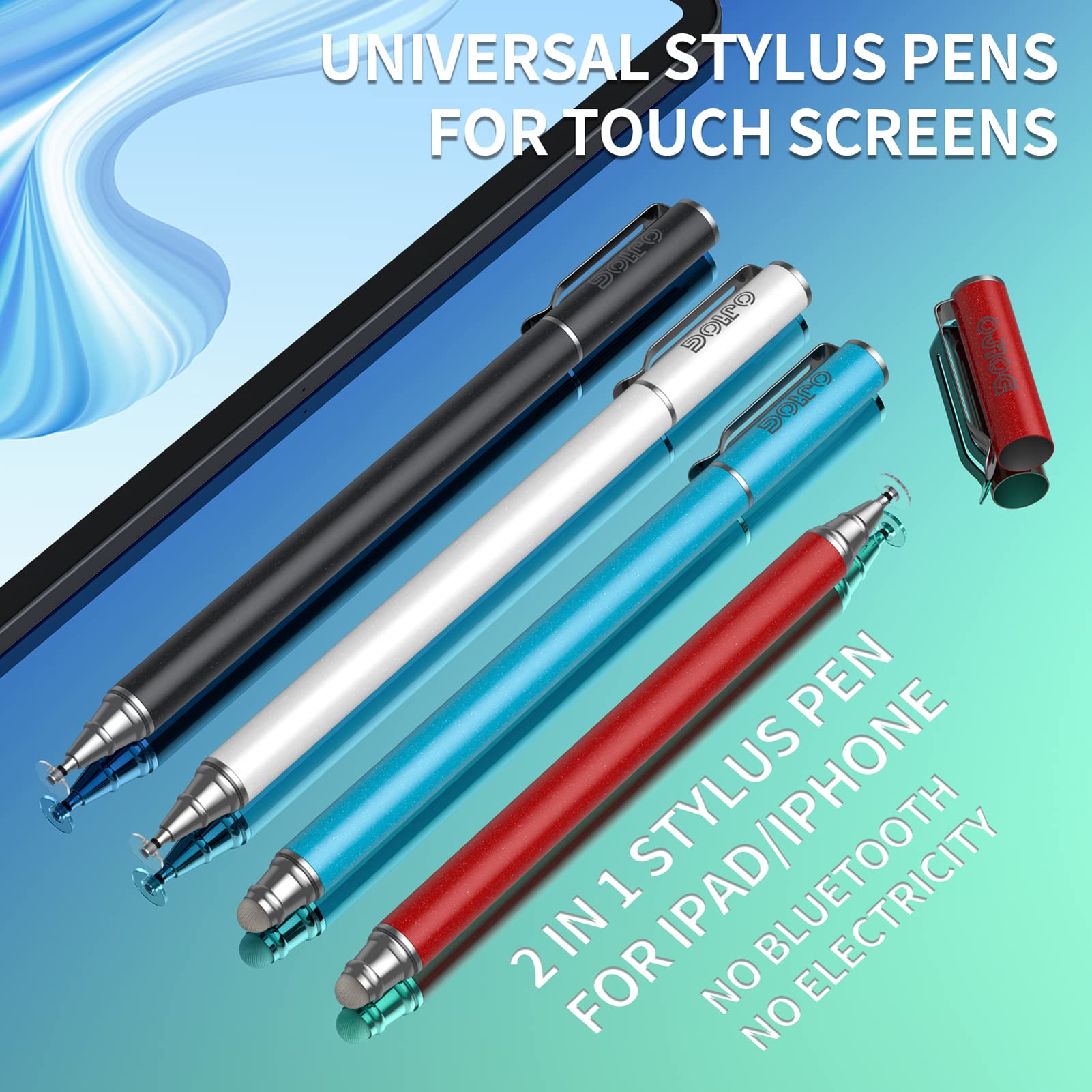 Stylus Pen for iPad (4 Pcs), Universal 2 in 1 Stylus Pens for Touch Screens iPad Pencil Compatible with Apple/iPhone/iPad/Pro/Air/Android/Tablet All Capacitive Touch Screens