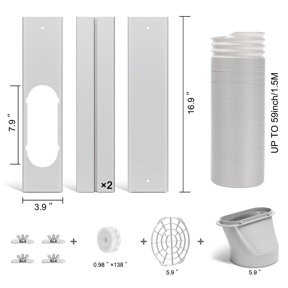 Portable Air Conditioner Window Door Kit with 5.9”Exhaust Hose, Universal Adjustable Window Seal for AC Unit,Sliding AC Vent Kit for Horizontal or Vertical Window, Window Kit with 1.5M Hose
