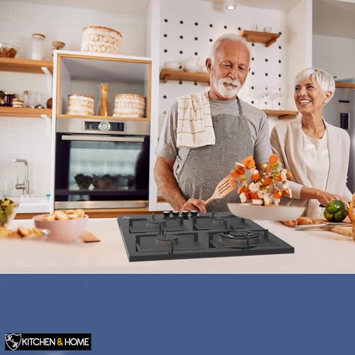 K&H 4 Burner 24 Inch Built-in LPG/Propane Gas Stove Top Glass Surface Cast Iron Cooktop UL/ETL Certified 4-GCW-LPG