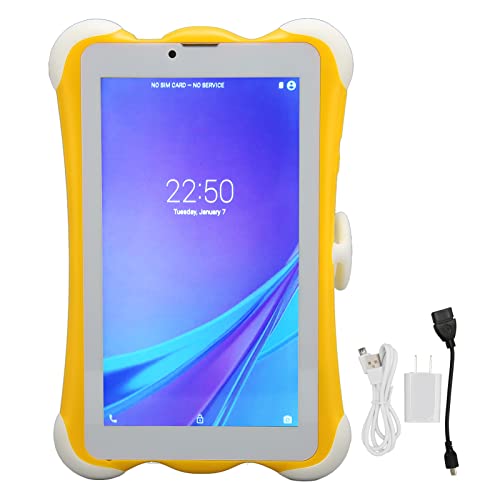 Kids Tablet, Eye Protection Easy Access Triple Slot WiFi Yellow Kids Tablet for Watching Cartoons (US Plug)