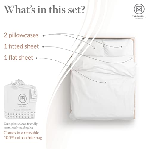 Threadmill 100% USA Supima Cotton Sheets, King Size, 1000 Thread Count, Luxury 4 Piece Set, Hotel Quality Sateen Weave White Bed Sheets with Elasticized Deep Pocket