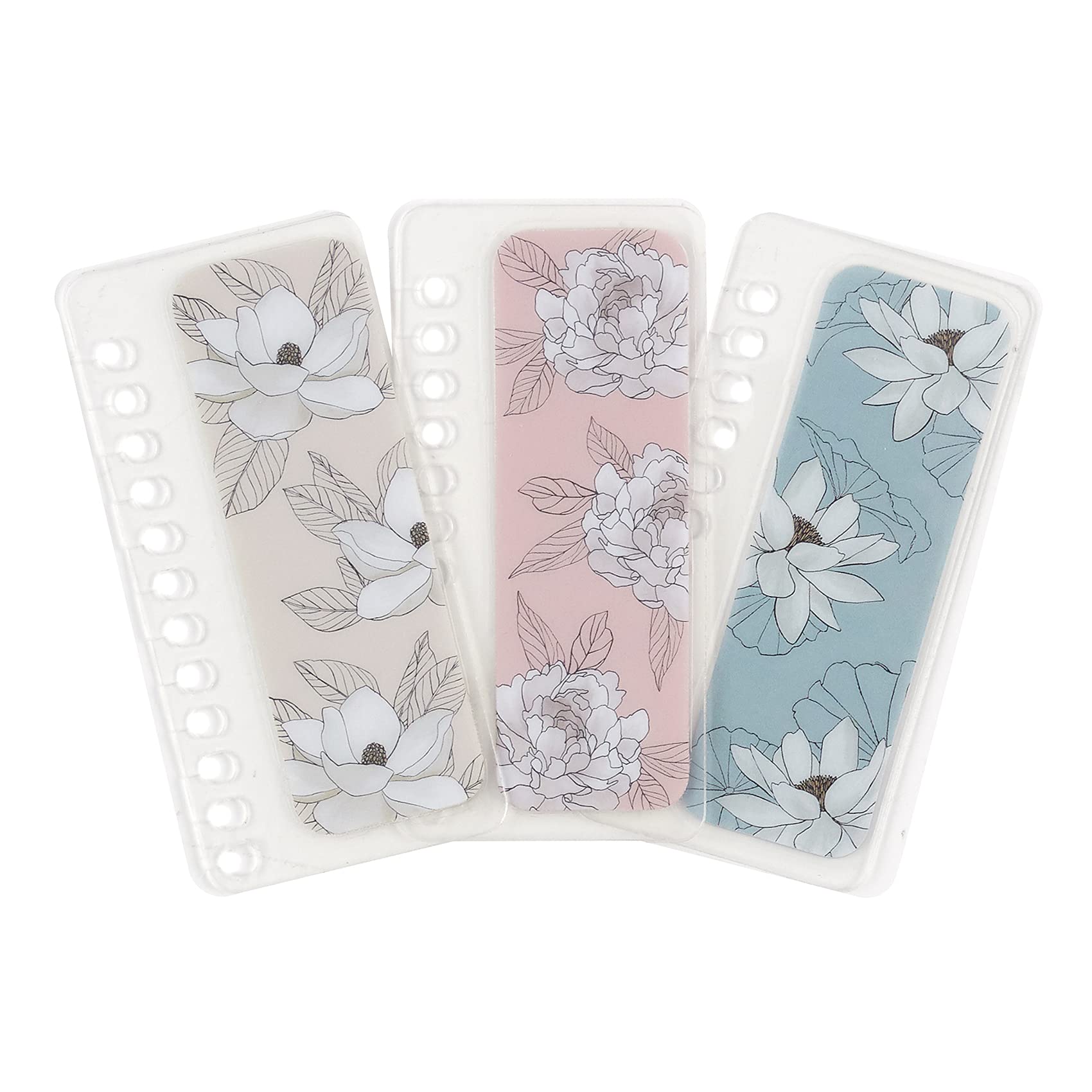 Mini Snap-in Bookmark Trio in Flora, Mark Your Pages in Style with Miniature Snap-in Bookmarks for Coiled Planners, Notebooks, or Binders in Elegant Hand-Sketched Flora Designs by Erin Condren