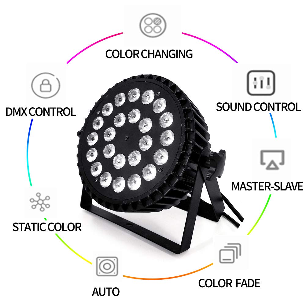 LED Par Lights Stage Lights 24LEDs 432Watts 6in1 RGBWA UV Par Lights Strict Testing Uplights with Sound Activated DMX512 Control Bright DJ Par Light for Stage Party Club Disco Wedding Events
