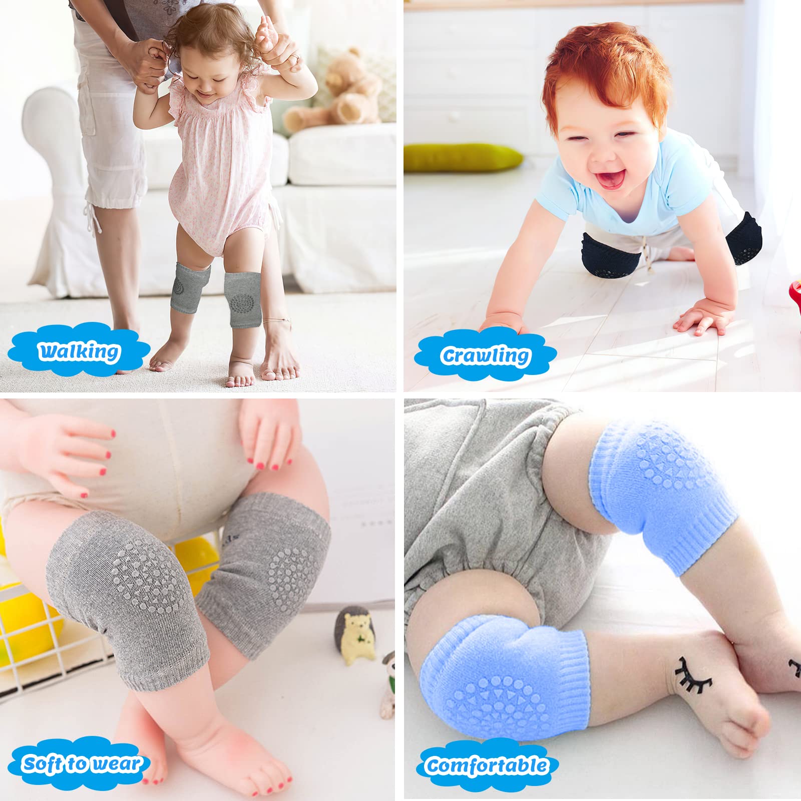 IUMÉ Baby Knee Pads for Crawling, 5 Pairs Unisex Baby Crawling Pads Anti-Slip Baby Protect Knee Pads for Crawling