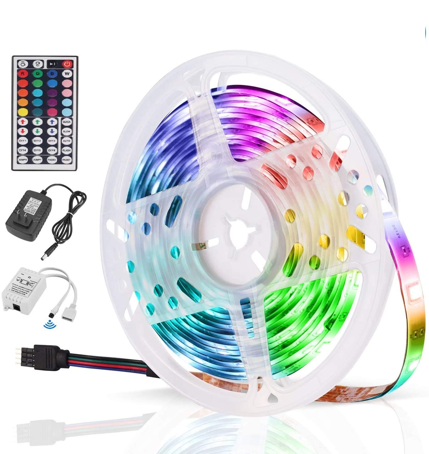Led Strip Lights,16.4ft Color Changing Strips,RGB LED Light Strips,Dimmable Waterproof Flexible Strip Lights,with 44 Key Remote Controller and 12V Power Supply Tape Light for Bedroom Home Bar Party