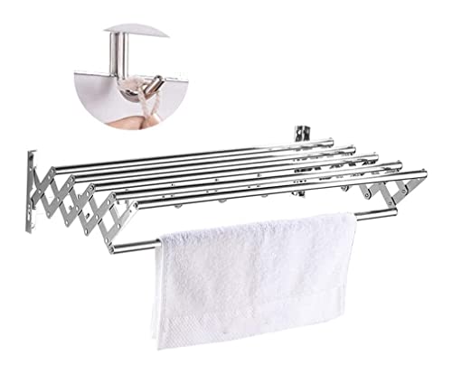 XMCX Foldable Clothes Drying Rack Wall Mounted 5 Rails Dryer Retractable Airer Bathroom Towel Rail Hooks Washing Cloth Line Stainless Steel Extendable Easy Storage (Size : 40cm)