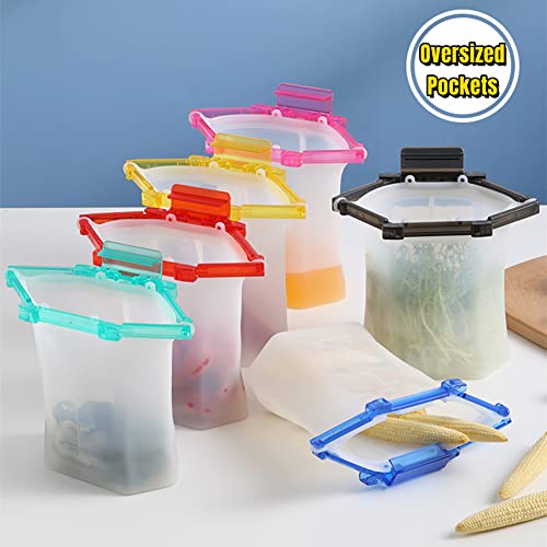 Reusable Silicone Bags, Reusable Sandwich Bags, Stand Up Leakproof Silicone Bags,Microwave, Dishwasher Safe-3Pack