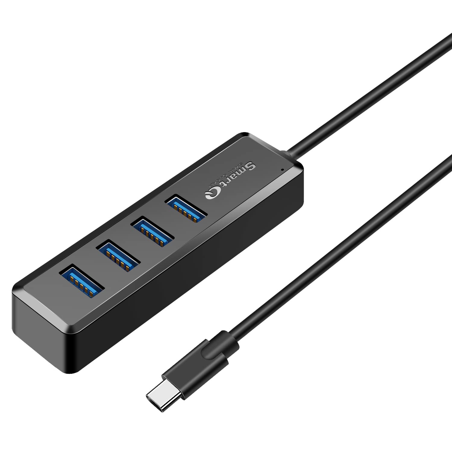 SmartQ H302 4-Port USB 3.0 Hub Long Cable 1ft 3ft with Micro-B Charging Port, Fast Data Transfer USB Hub, Compatible Windows PC, Mac, Surface Pro, Laptop, Printer (USB C - 2 ft)