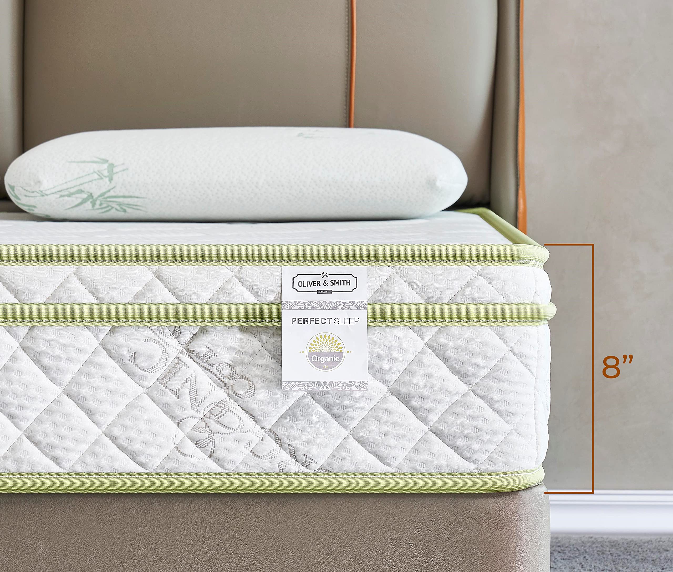 King Size Mattress - 8 Inch Cool Comfort Foam & Spring Hybrid Mattress with Breathable Organic Cotton Cover - Quilted Foam Plush Euro Pillow Top - Rolled in a Box - Oliver & Smith