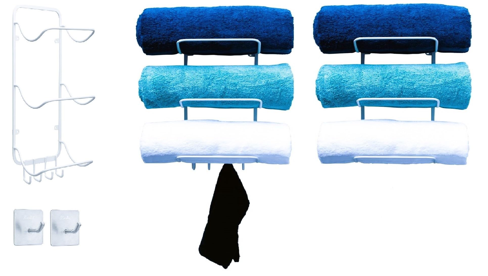 KOOLIST Yoga Mats Holder, Wall Mount, Rack for Yoga Mats or Towel Storage. 3 Shelf Contoured Design Twin Pack Totalling 6 Shelves. 1 Additional 4 Hook Assembly Included.