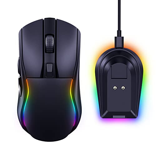 RisoPhy Wireless Gaming Mouse with RGB Magnetic Charging Dock, Lightweight Tri-Color Backlit, Buttons Fully Programmable, for PC, Mac