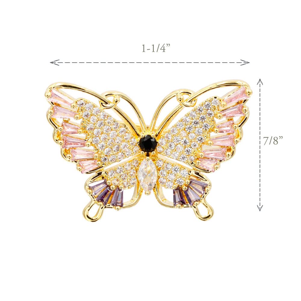 Lavencious Butterfly Design with AAA CZ Color Stones Adjustable Statement Rings for Women (Gold + Multi Color CZ)