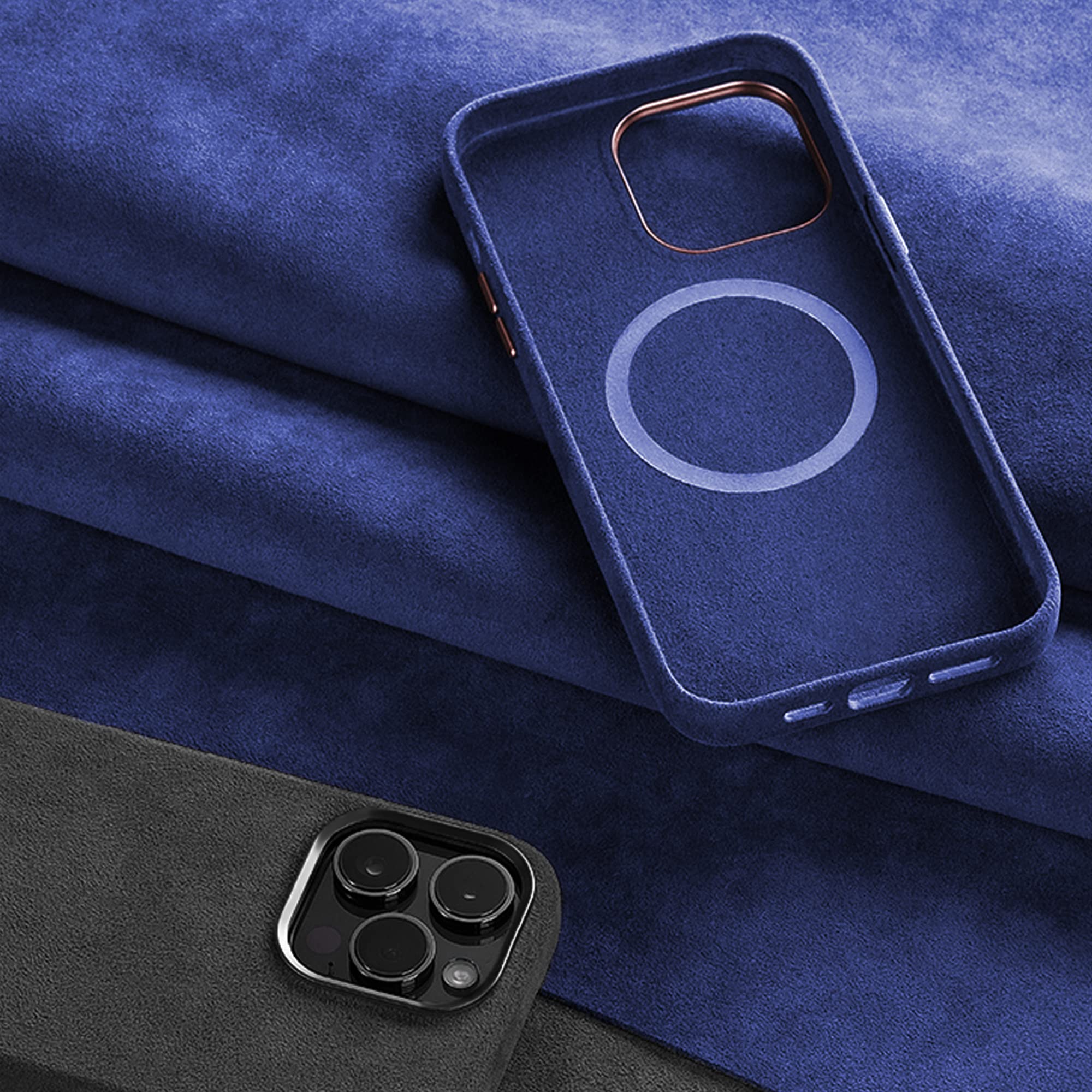 Komodoty Luxury Alcantara iPhone 14 Pro Case. Premium Italian Imported Material. Fully Wrapped Four Side Protection. MagSafe Compatible.