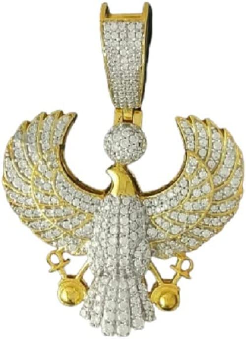 RING JEWELS 2 CT Round Cut VVS1 Diamond Unisex US Flying Eagle Ankh Charm Pendant 14K Yellow Gold Over Sterling Silver