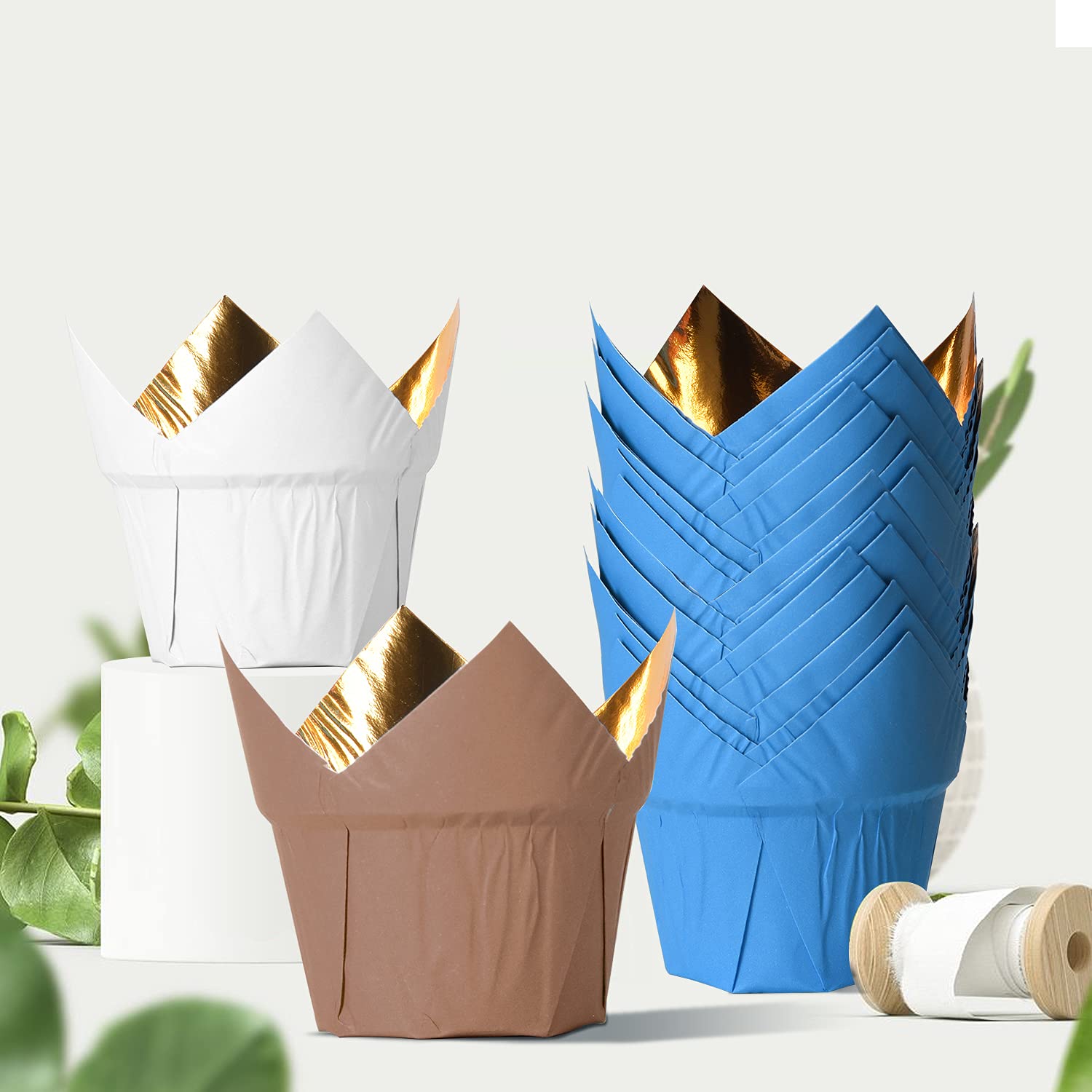 Party Hippo Gold Tulip Cupcake Liners Baking Paper Cups Holders Greaseproof Muffin Cases Wrappers for Wedding Birthday Party Baby Shower (Gold)