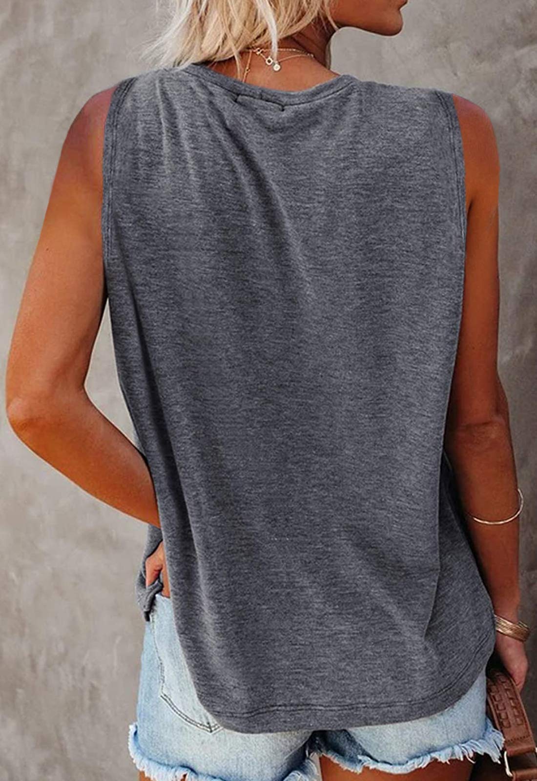 MIROL Women's Sleeveless Tank Tops Basic Loose Tunic T Shirts Batwing Sleeve Solid Color Casual Tee with Pocket Grey