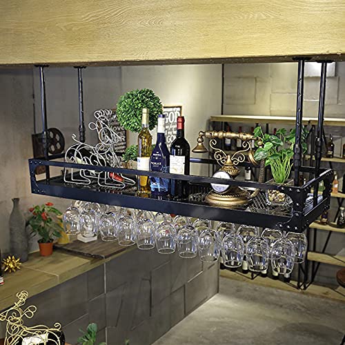Wine Rack, Upside Down Goblet Rack, Hanging Wine Holder Bar Table, Household Hanging Cup Rack, Wine Ornaments, Height-Adjustable Wine Hanger Organizer Rack (Color : A, Size : 60 *