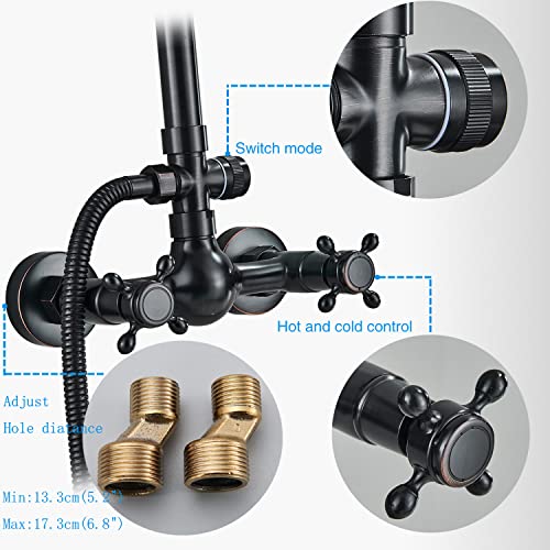Senlesen Outdoor Shower Fixture Combo Set Oil Rubbed Bronze 8 Rainfall Shower Head Wall Mount 2 Dual Function