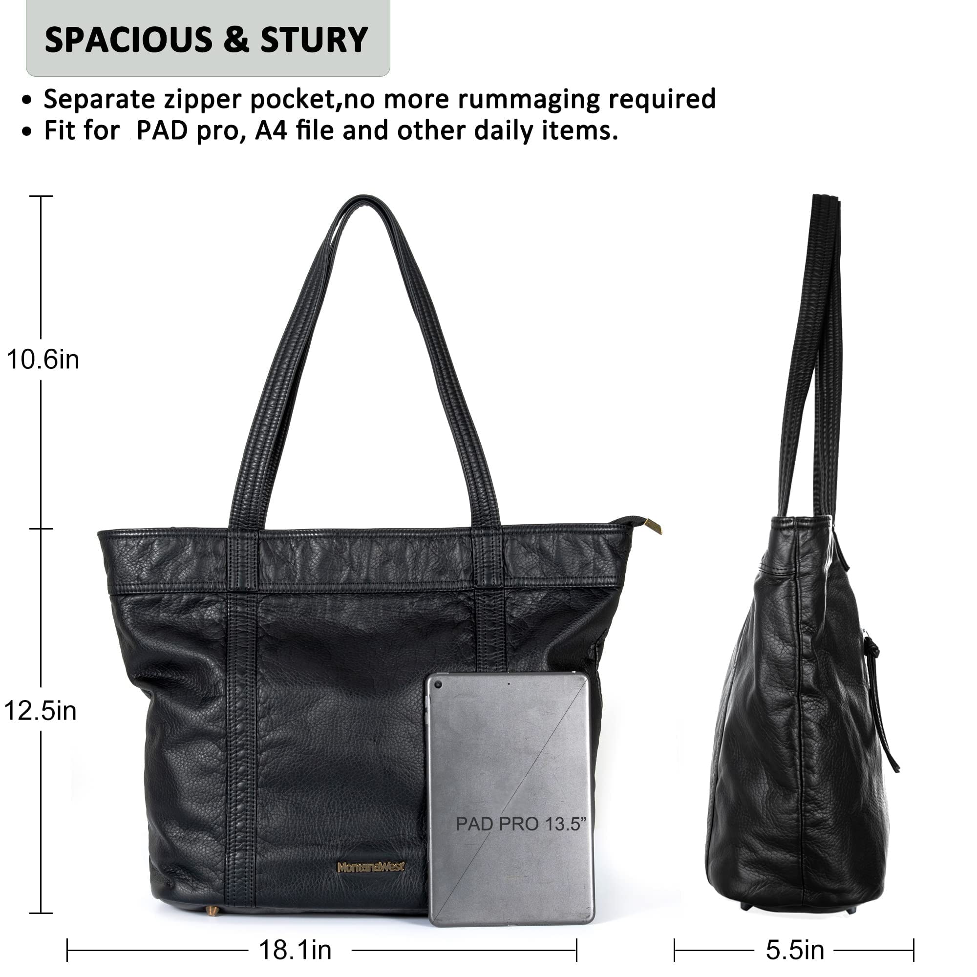 Montana West Purses and Handbags for Women Oversized Hobo Shoulder Bags Ultra Soft Washed Leather Tote Bag Black
