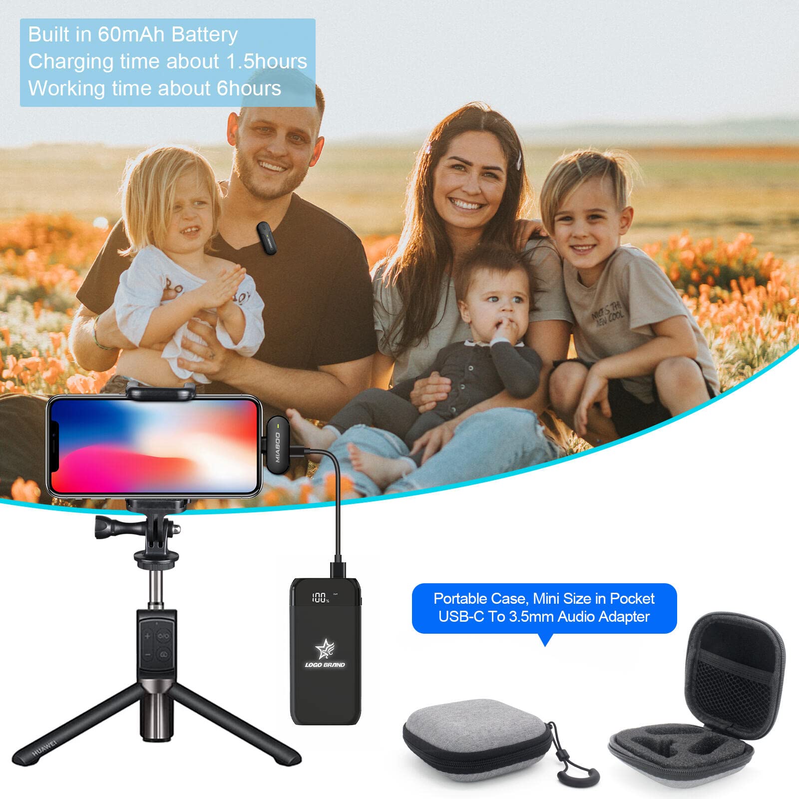 MIABOO Wireless Lavalier Microphone for iPhone iPad, 2 Pack Plug-Play Clip On Lapel Mic with Portable Storage Case, Auto Sync & Noise Reduction for iPhone Video Recording, Interview, YouTube, Vlog