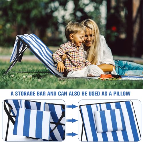 Tinideya 4 Pack Beach Loungers Folding Lightweight Portable Lawn Chair for Outdoor Sunbathing, Patio Chaise Lounge Backpack Camping Chairs (Blue White)