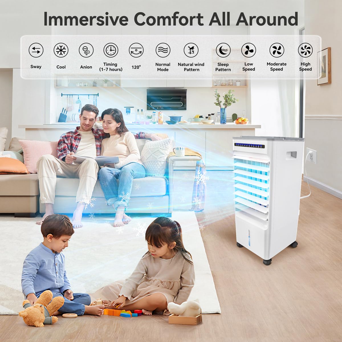 Portable Air Conditioner, 4-in-1 No Venting Required for Bedroom, AC for Room, Stand Up Windowless, Evaporative Air Cooler with Remote Control