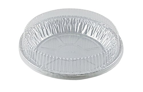 PACTOGO 9" Aluminum Foil Pie Pans 1 1/4" Extra Deep with Clear Dome Lids - Made in USA Disposable Tins (Pack of 10 Sets)