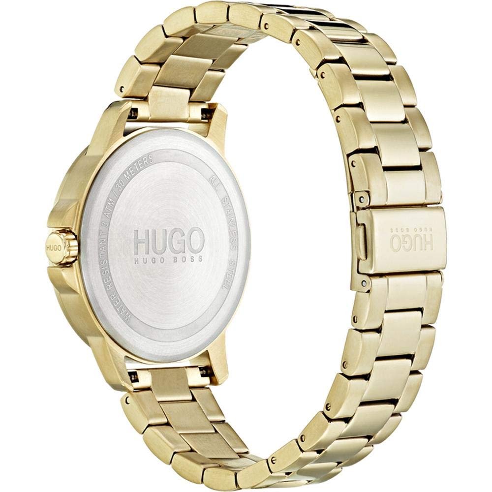 HUGO Men's Quartz Watch with Stainless Steel Strap, Gold, 20 (Model: 1530026), Black