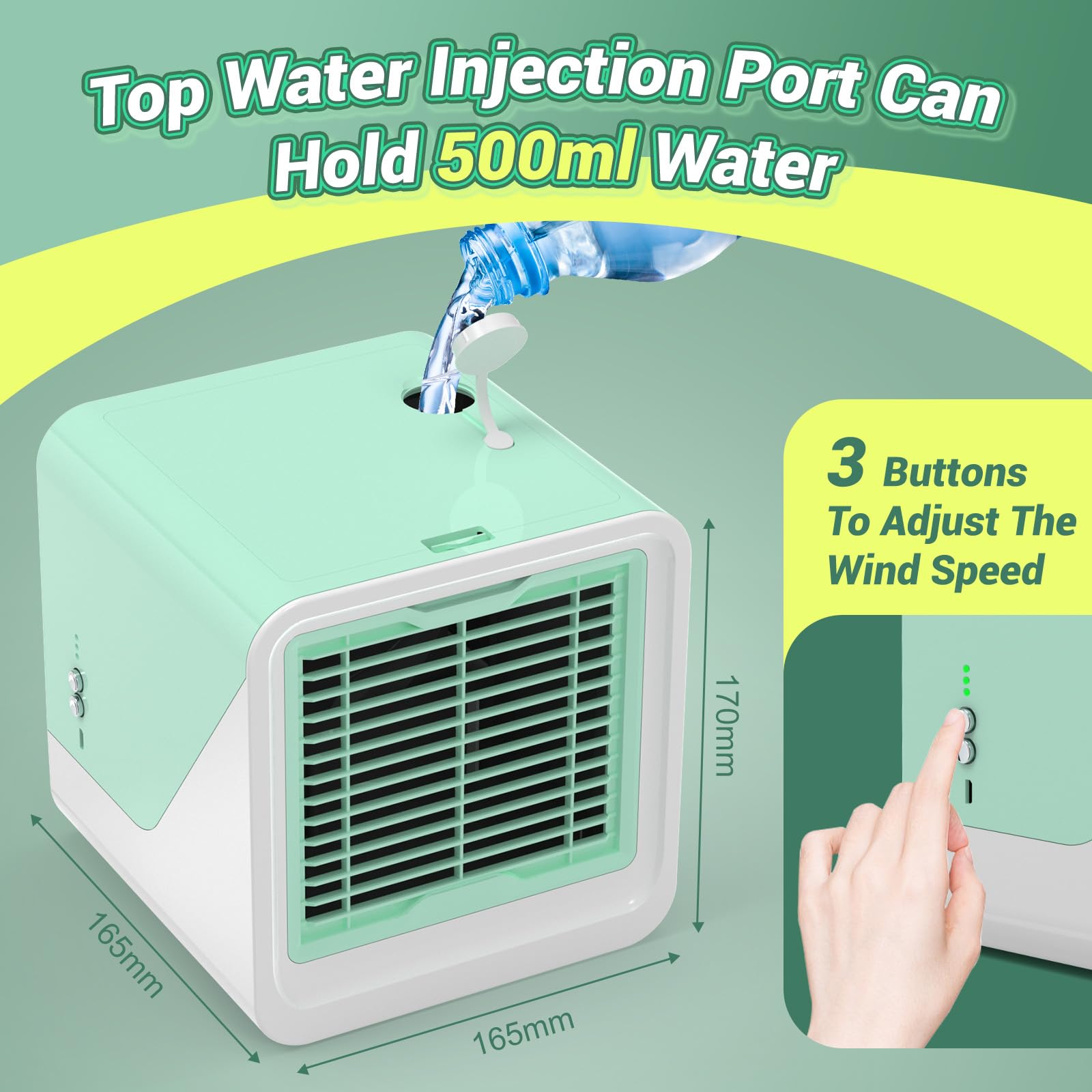 Portable Air Conditioners, 3-Speed Personal Air Conditioner, 500ml Tank AC Unit Cooling Fan,USB Air Cooler 7-Color NightLight,Quiet Mini Air Conditioner Humidifier with Handle for OfficeCarCampingTent