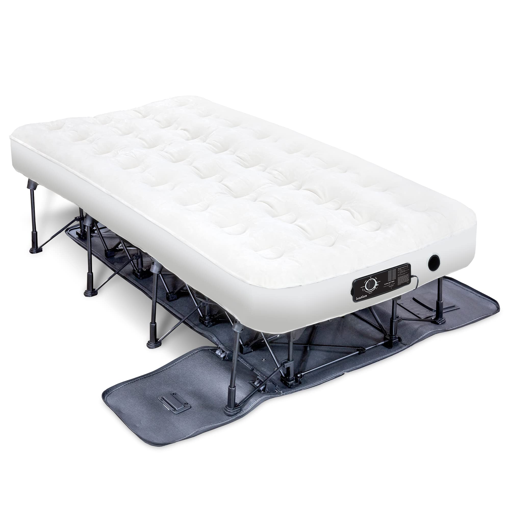 Ivation EZ-Bed (Full Size) Air Mattress with Deflate Defender™ Technology Dual Auto Comfort Pump & Dual Layer Laminate Material - AirBed Frame & Rolling Case for Guest, Travel, Vacation