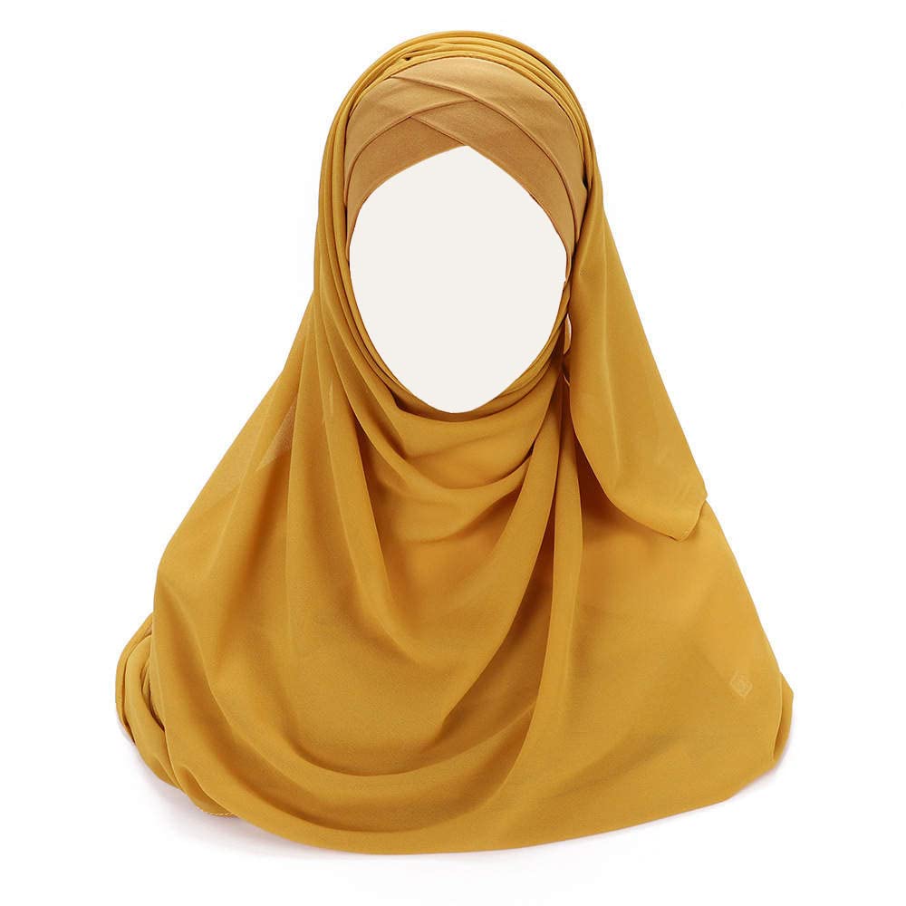Instant Hijab scarf for women in thick chiffon 2 in 1 (Yellow)