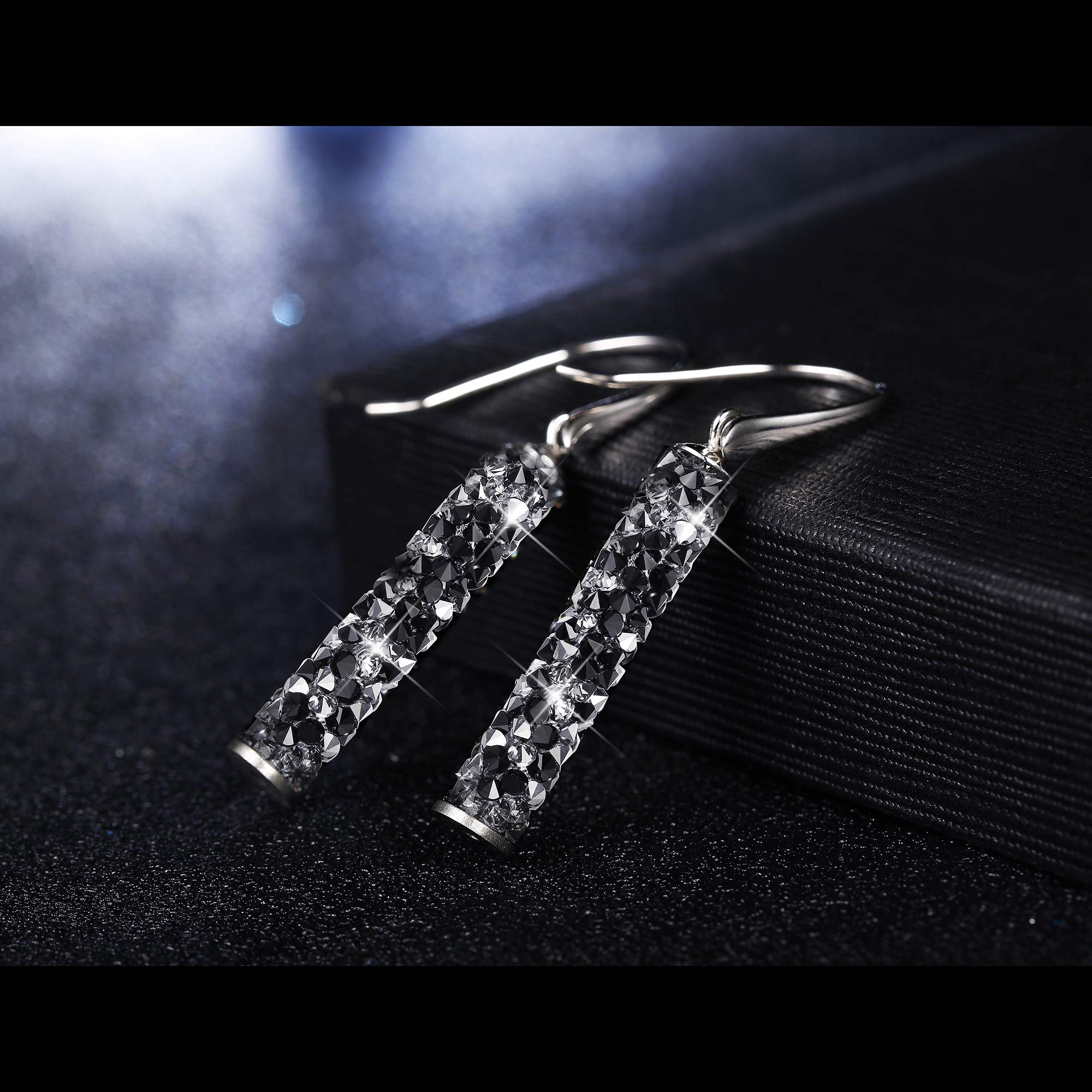 Kesaplan Cylinder Bar Dangle Crystal Earrings for Women Sterling Silver Crystal Drop Earrings Hypoallergenic, Crystals from Austria, Gift for Christmas