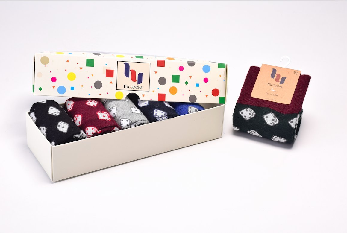 Hugh Ugoli Men's Bamboo Dress Socks for Business, Trouser | Thin, Seamless, Patterned Crew Socks in Gift Box, Shoe Size 7-12, Dice 1 I 6 Pairs