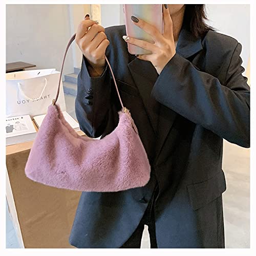 N/A Plush Women Shoulder Bag Winter Mini Bags All-match Handbag Fluffy Solid Female Bag (Color : Pink, Size : One Size)