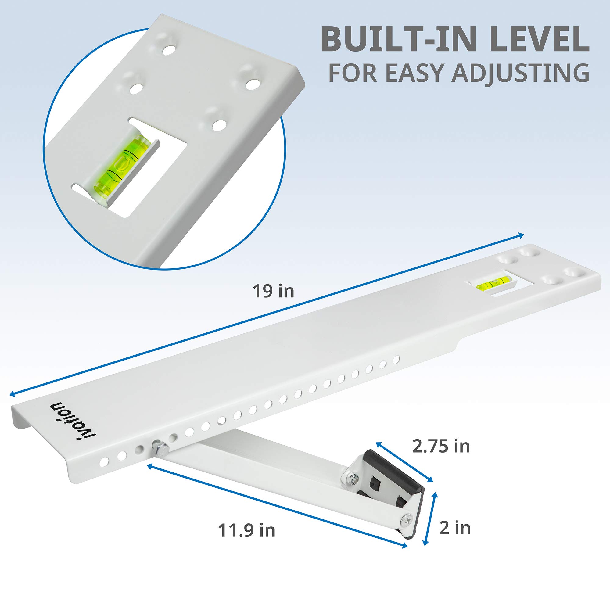 Ivation Universal Air Conditioner Support Bracket | 19β Easy-Install Adjustable Platform for AC Units Up to 170 Lbs. | Support Leg with Rubber Foot, Built-in-Level & Extenders for All Window Types